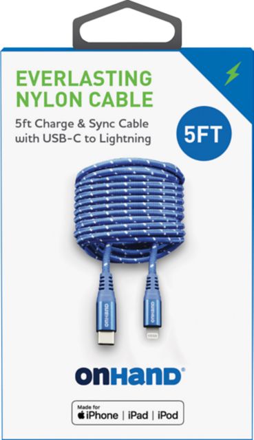 OnHand Everlasting Nylon Charge and Sync Cable 5 ft, Blue - ONLINE ONLY ...